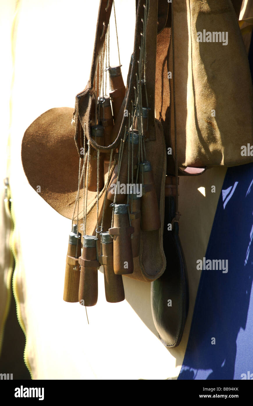 Civil war still life showing ammunition gunpowder shot bandolier and ...