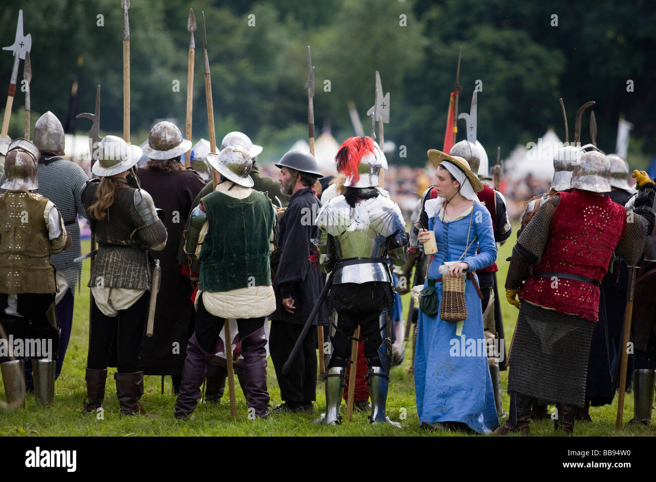 Reenactment of a medieval battle, the battle of Tewkesbury of 1471 ...
