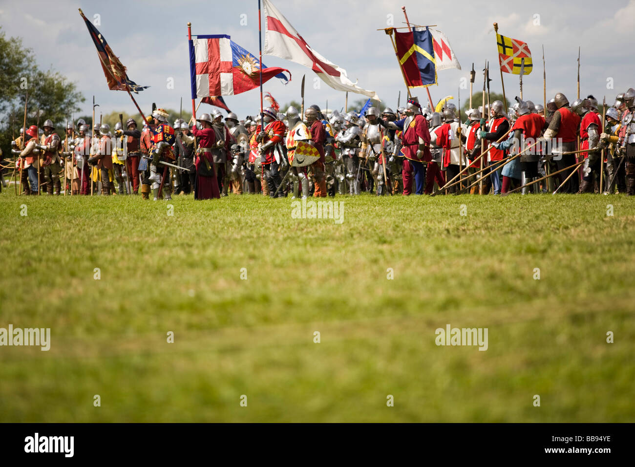 Reenactment of a medieval battle, the battle of Tewkesbury of 1471 ...