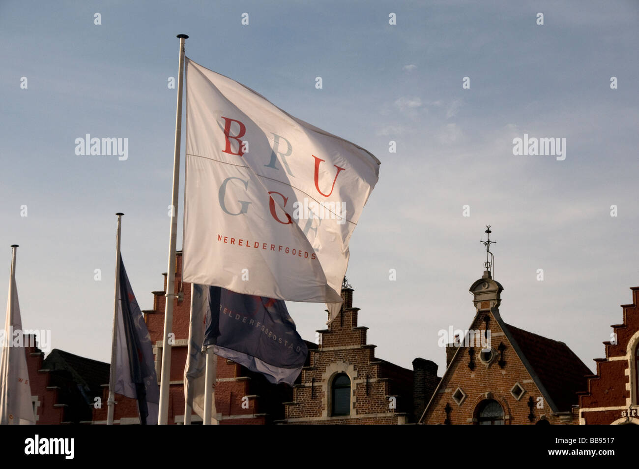 Bruges Flags with Bruges famous rooftops in background Market Square ...