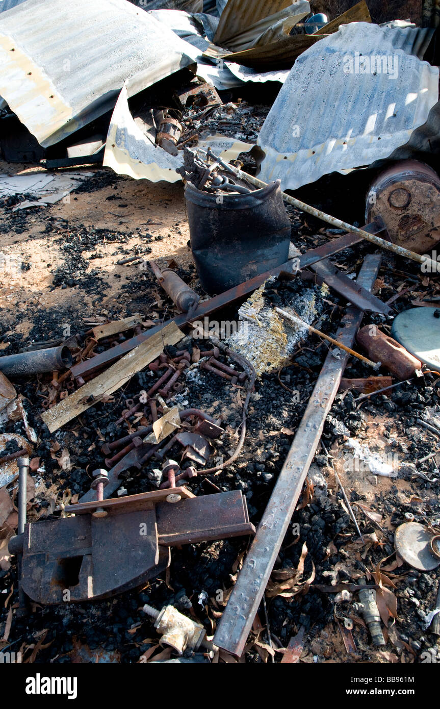 Remains of household objects after a devastating bushfire Stock Photo ...
