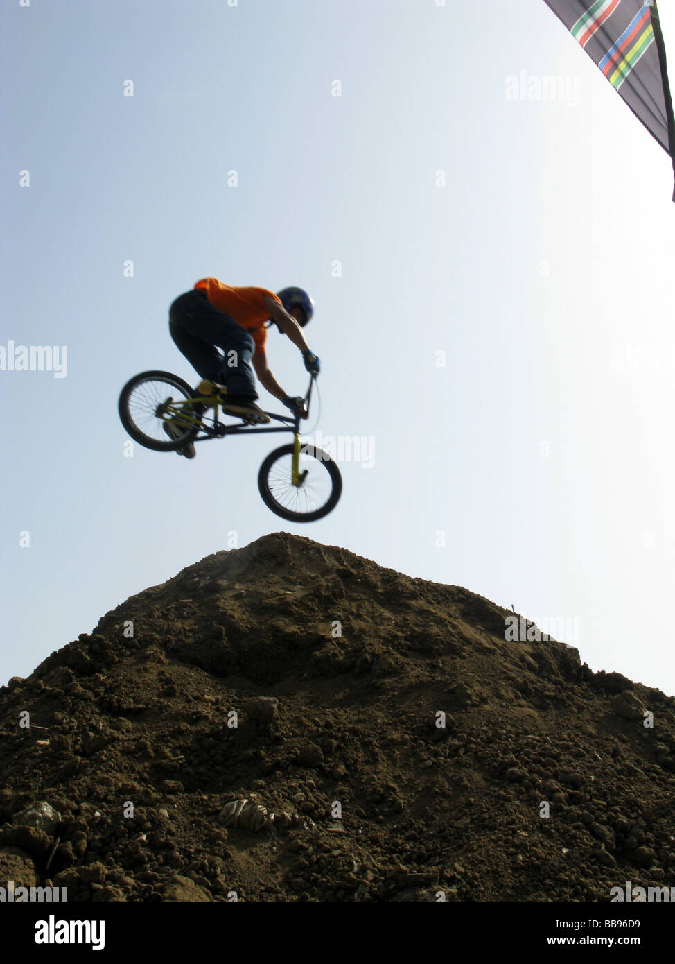 person doing bike stunts on ramp at event outdoors Stock Photo - Alamy