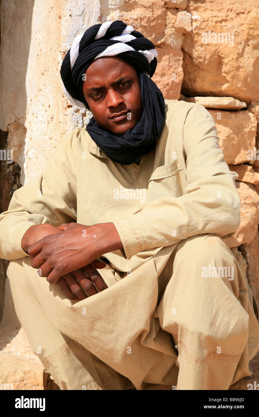 A berber guide with black and white turban in Douiret, Tunisia Stock ...