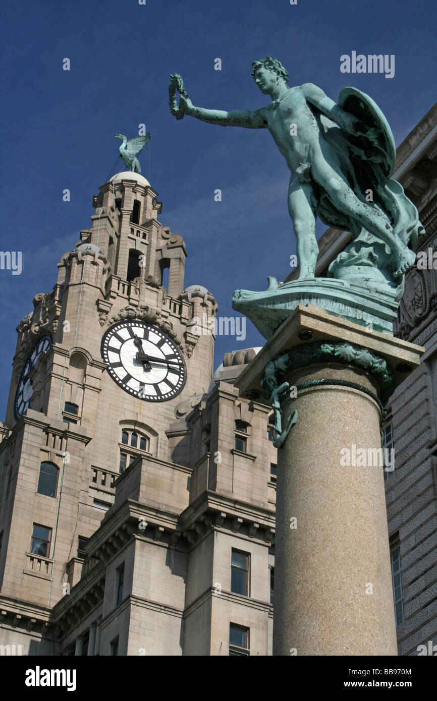 Statue, Clock Tower And Liver Birds, The Royal Liver Building ...