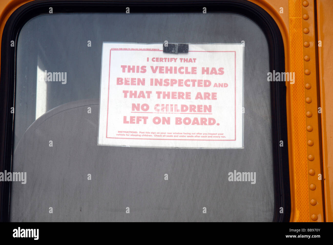 A notice in the back of a New York City School Bus advising parents ...
