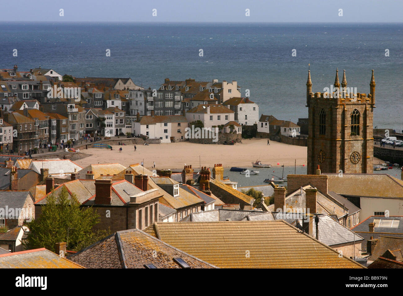 View over rooftops of St. Ives harbour Cornwall UK Stock Photo - Alamy