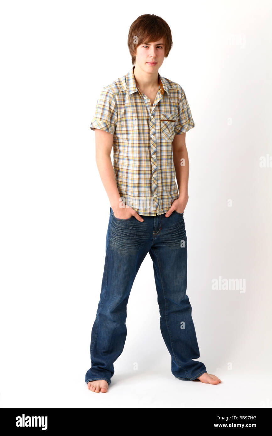 Late teenage boy on white background Stock Photo - Alamy