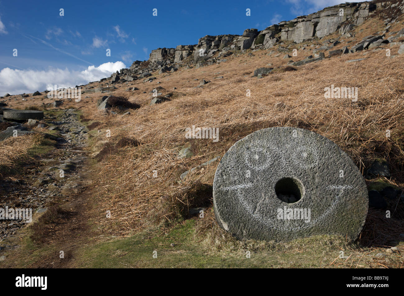 Smiley Millstone near High Neb, Stanage Edge Stock Photo - Alamy