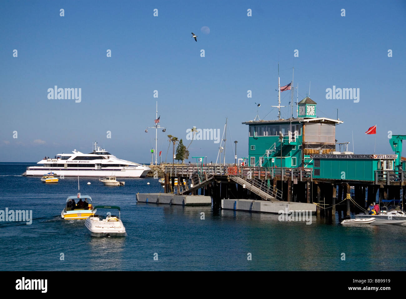 The Green Pier in Avalon Harbor on Catalina Island California USA Stock ...