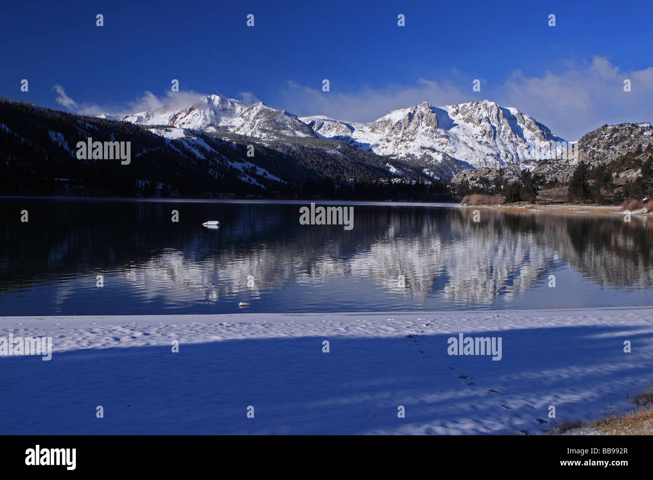 winter in June Lake in the Sierra Nevada mountains California USA Stock ...