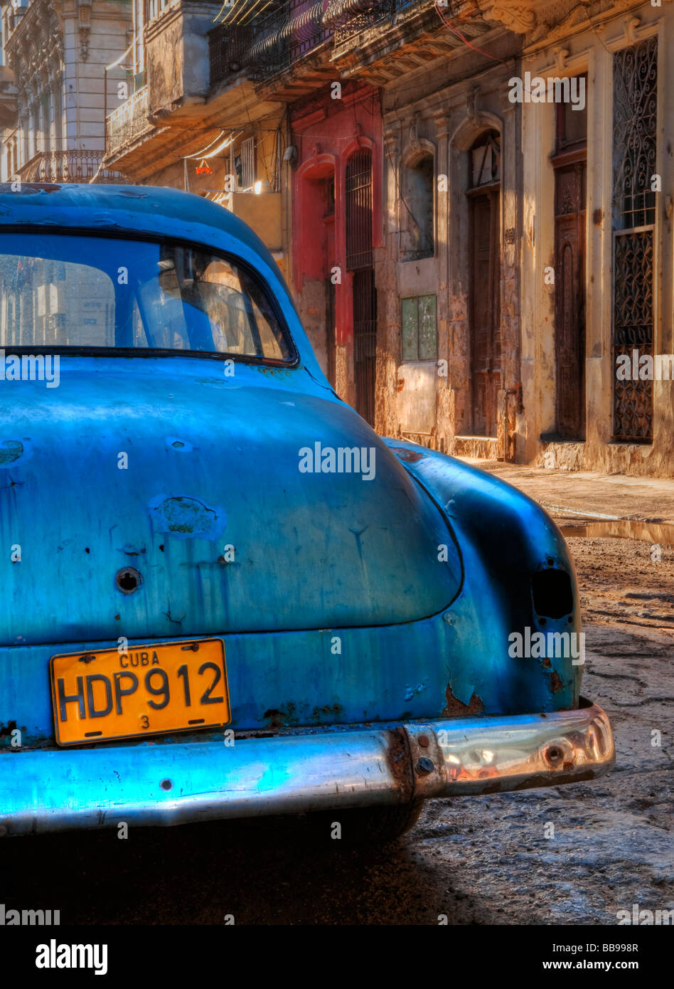 Blue car in Havana, Cuba, Caribbean Stock Photo - Alamy