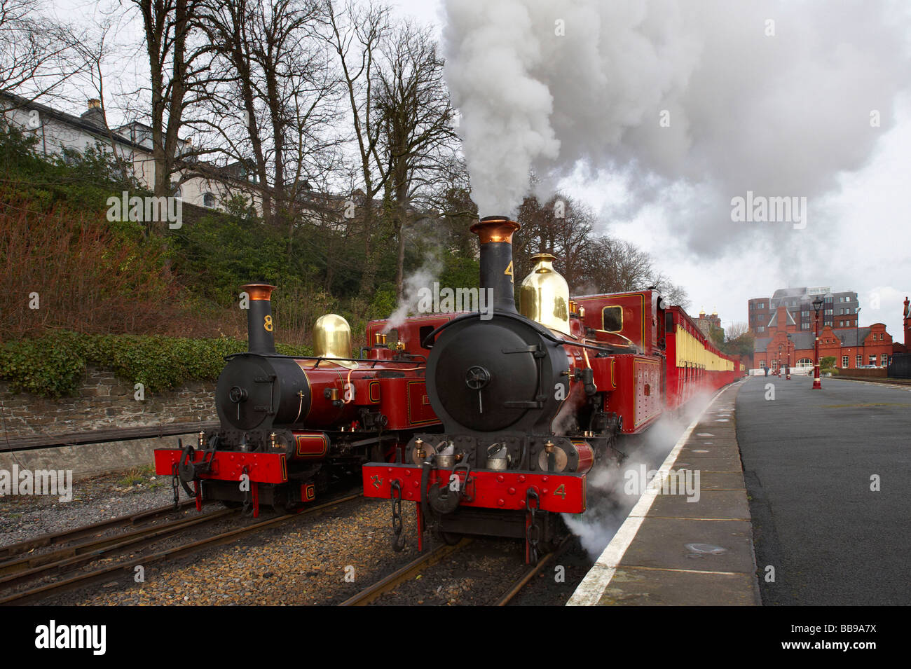 The steam engines at Douglas Train Station, Douglas, Isle Of Man Stock ...