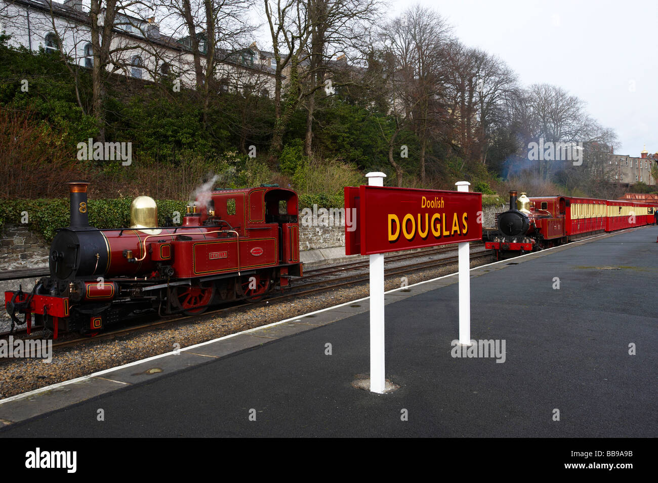 The steam engines at Douglas Train Station, Douglas, Isle Of Man Stock ...