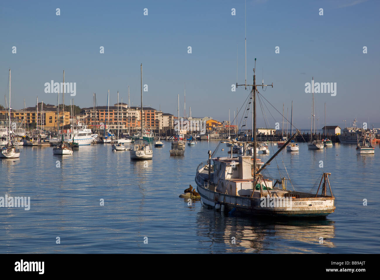 Monterey CA Monterey harbor with moored fishing and sail boats Stock ...