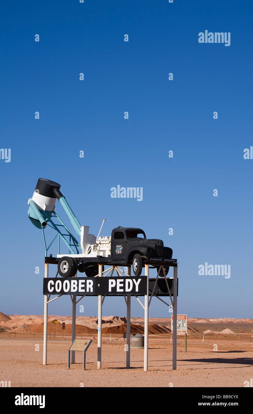 A blower truck welcomes visitors to the outback town of Coober Pedy ...