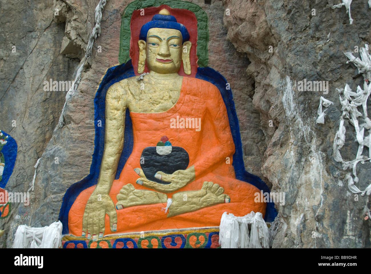 The Nietang Buddha carved into a cliff face on the outskirts of Lhasa ...