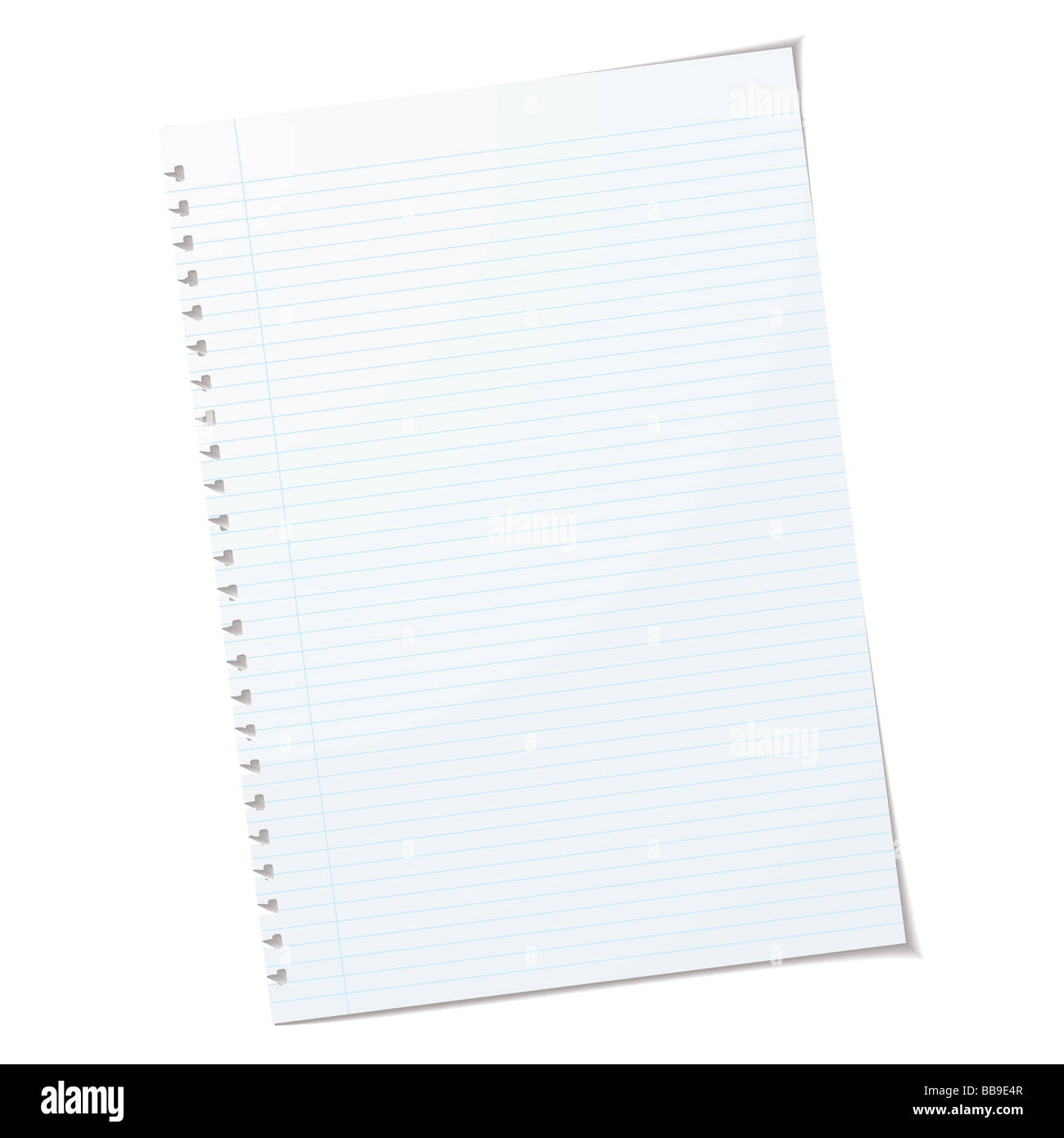 Single piece of a4 rulled paper with shadow and ripped holes Stock ...