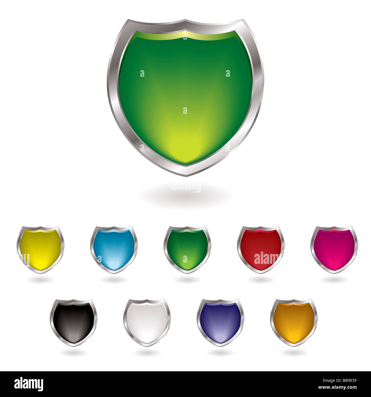 Multi colored shield with drop shadow and silver bevel Stock Photo - Alamy
