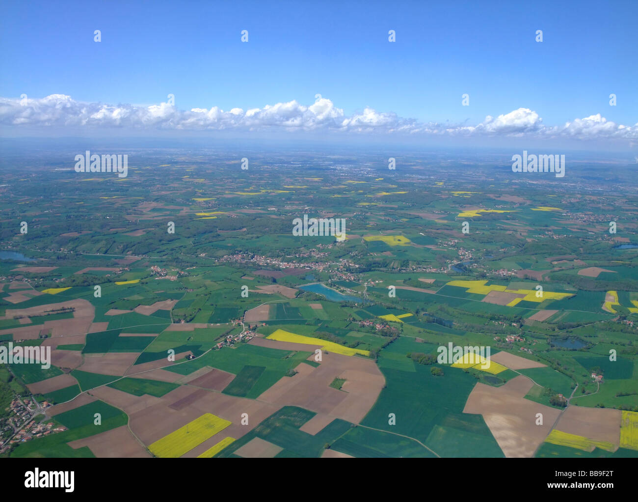 High aerial view of french countryside in Rhone Valley (East of Lyon ...