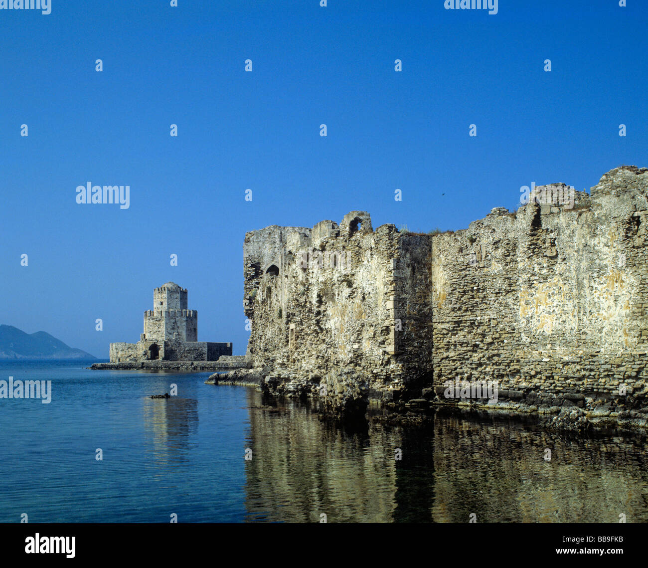 octagonal tower of bourtzi fortress of methoni town of methoni region ...