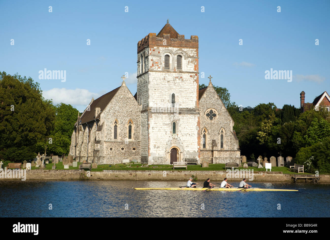England Berkshire Bisham Thames riverbank All Saints church with ...