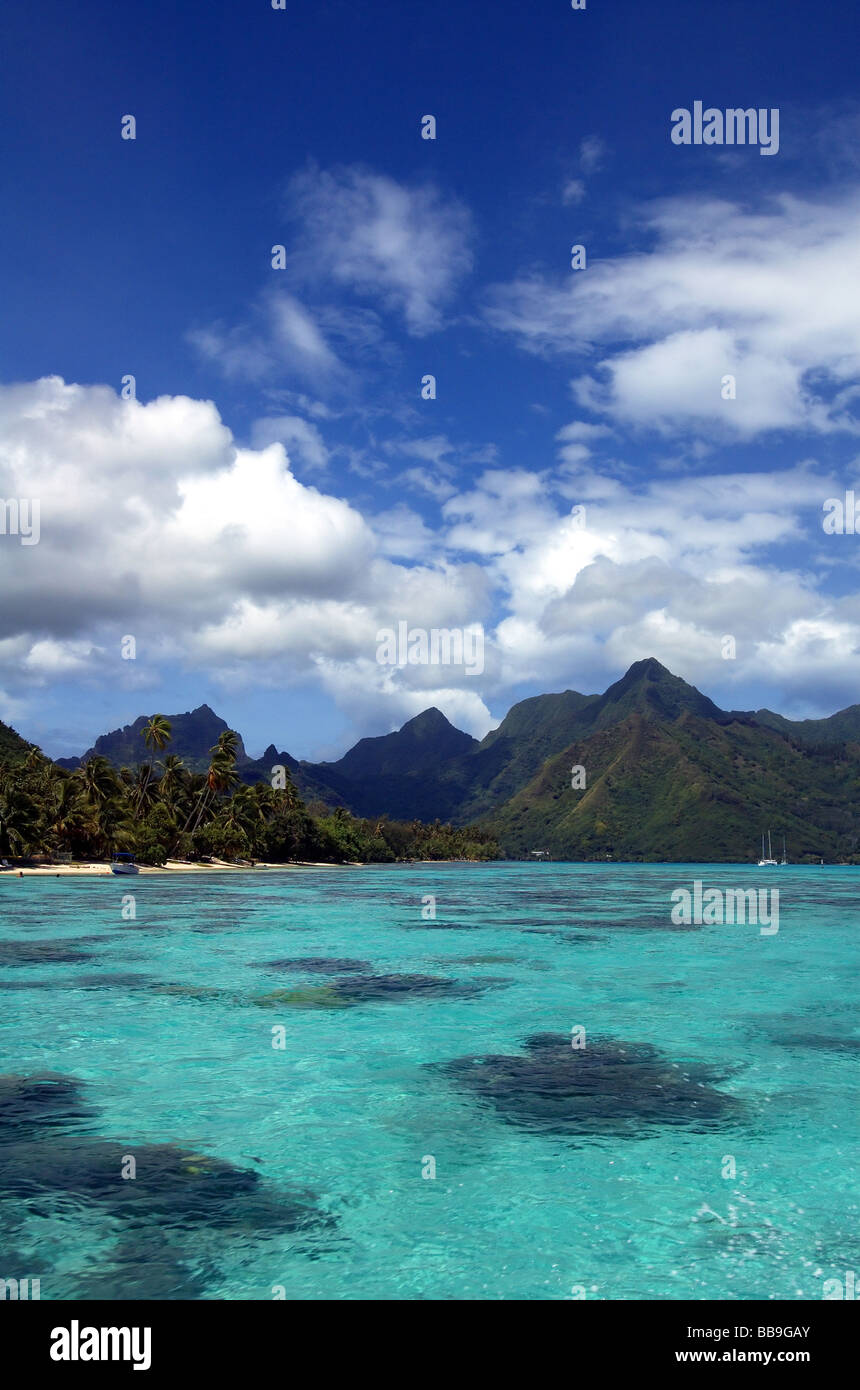 Lagoon and mountains of Moorea, Tahiti ,French Polynesia Stock Photo ...