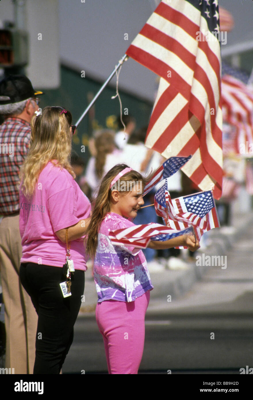 Support troop American flag patriot family demonstrate wave cheer Stock ...