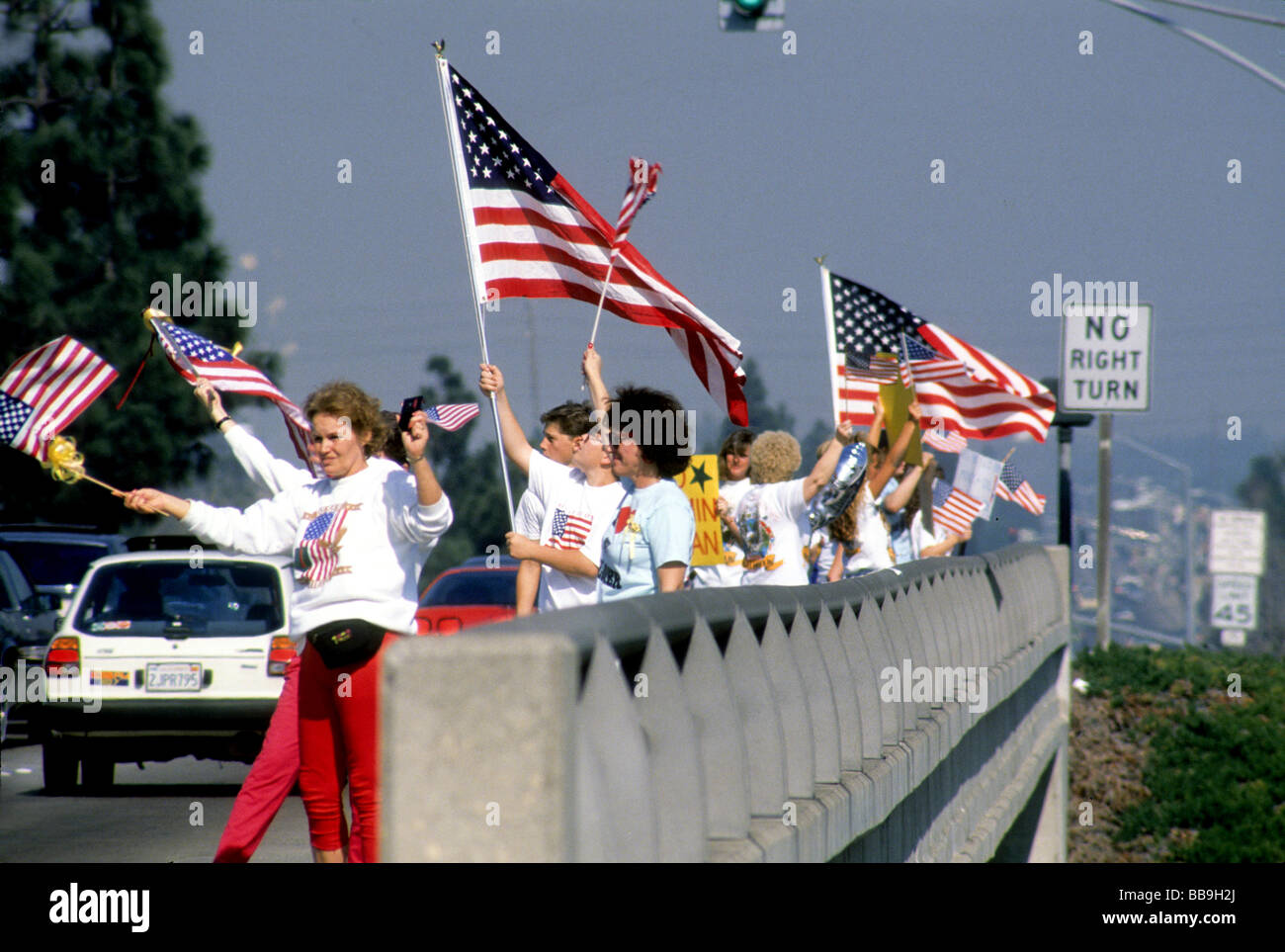 Support troop American flag patriot family demonstrate wave cheer Stock ...