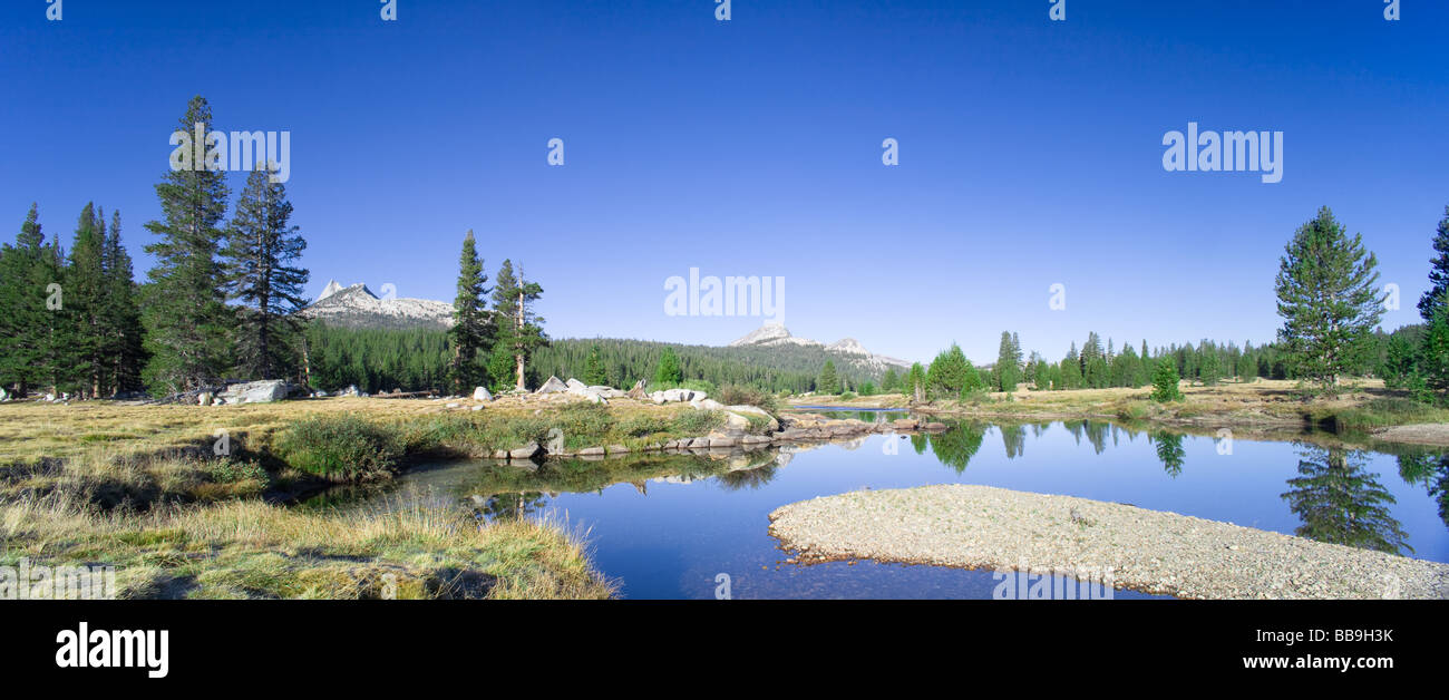 High resolution panoramic landscape view of Tuolumne River at Tuolumne ...