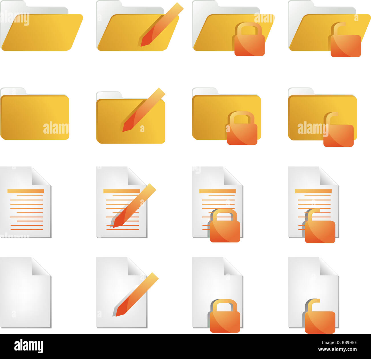 Document folder icon set with different statuses Stock Photo - Alamy