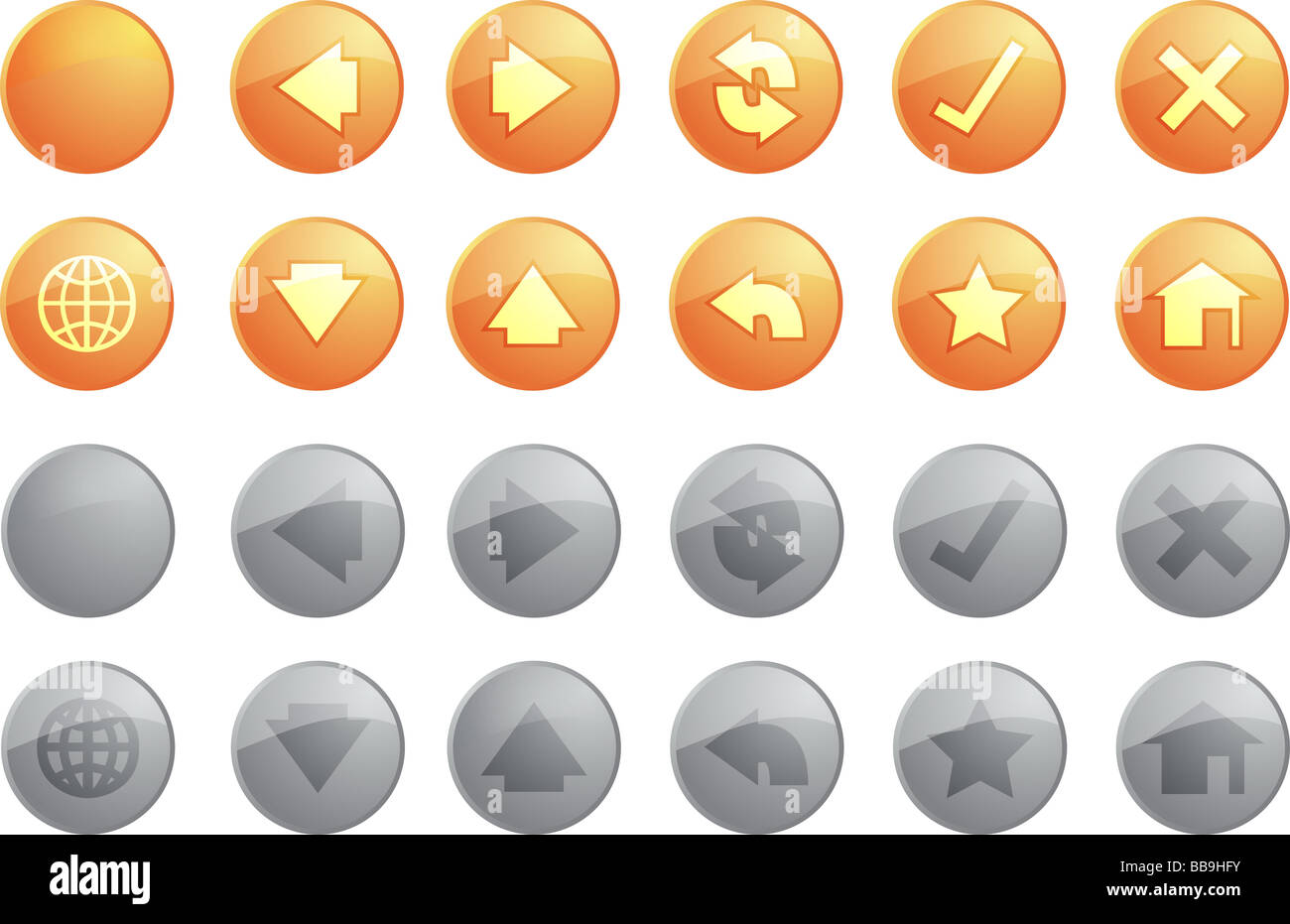 Navigation icon set of glossy buttons enabled disabled Stock Photo - Alamy