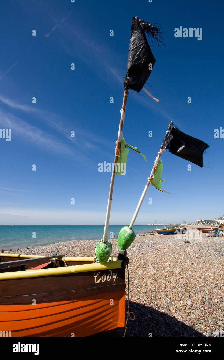 fishing boats on pebble beach worthing seaside town sussex england uk ...