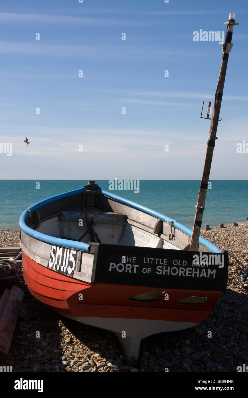 fishing boats on pebble beach worthing seaside town sussex england uk ...