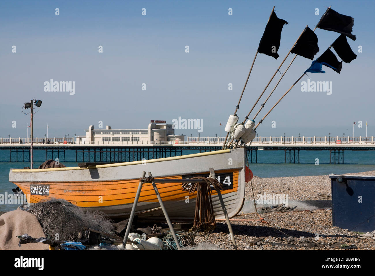 fishing boats on pebble beach worthing seaside town sussex england uk ...