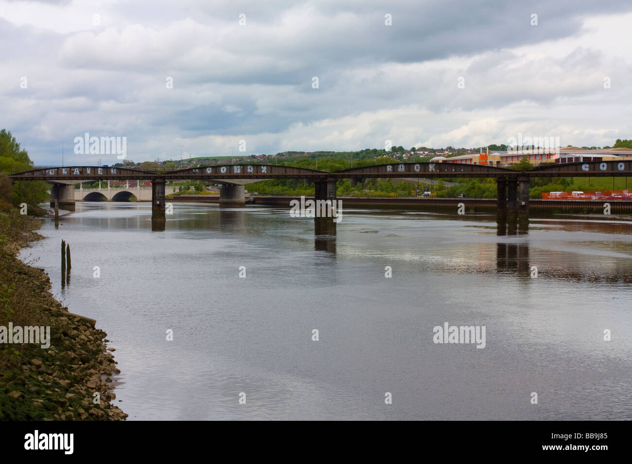 River Tyne next to scotswood bridge looking towards old disused railway ...