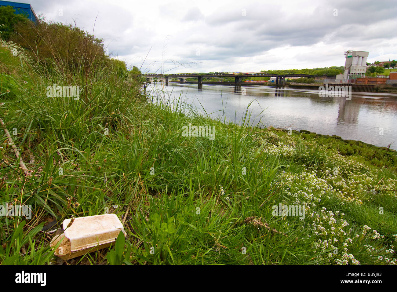 River Tyne next to scotswood bridge looking towards old disused railway ...