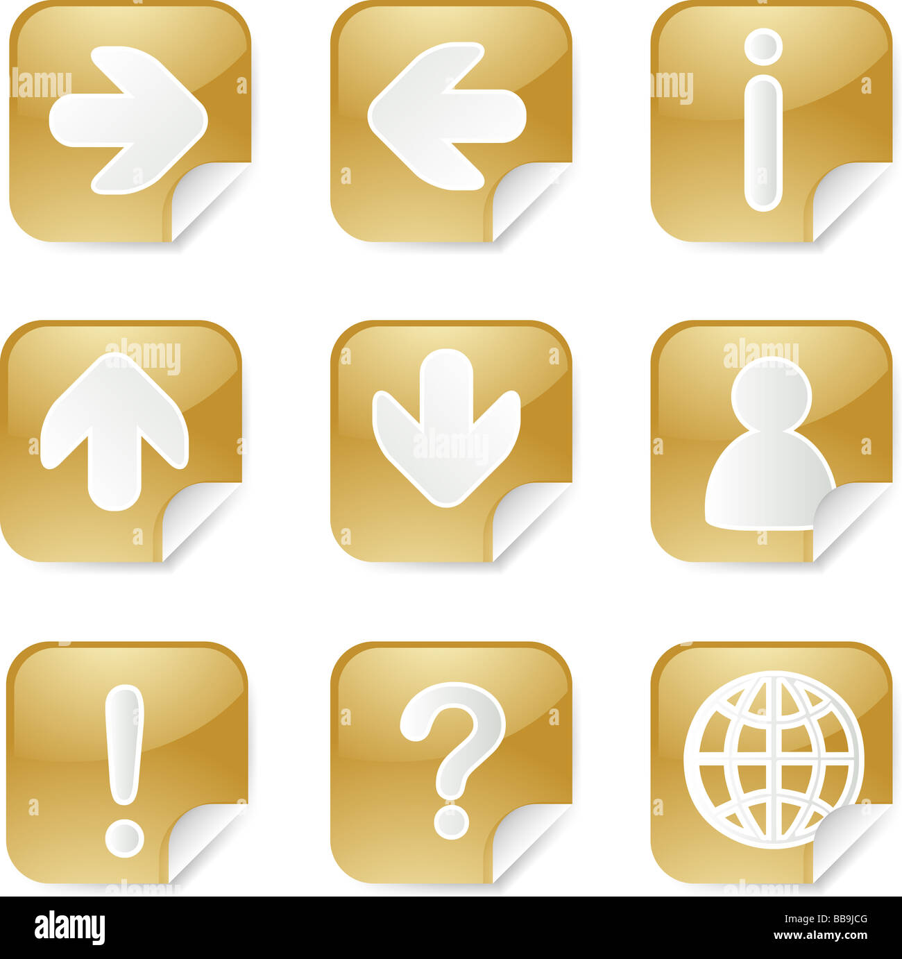 Useful navigation icon set on square stickers Stock Photo - Alamy