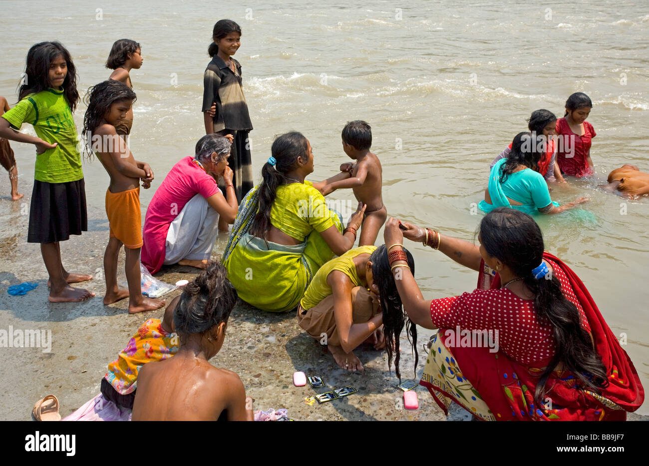 People Bathing In The Ganges River Rishikesh Uttarakhand India Stock