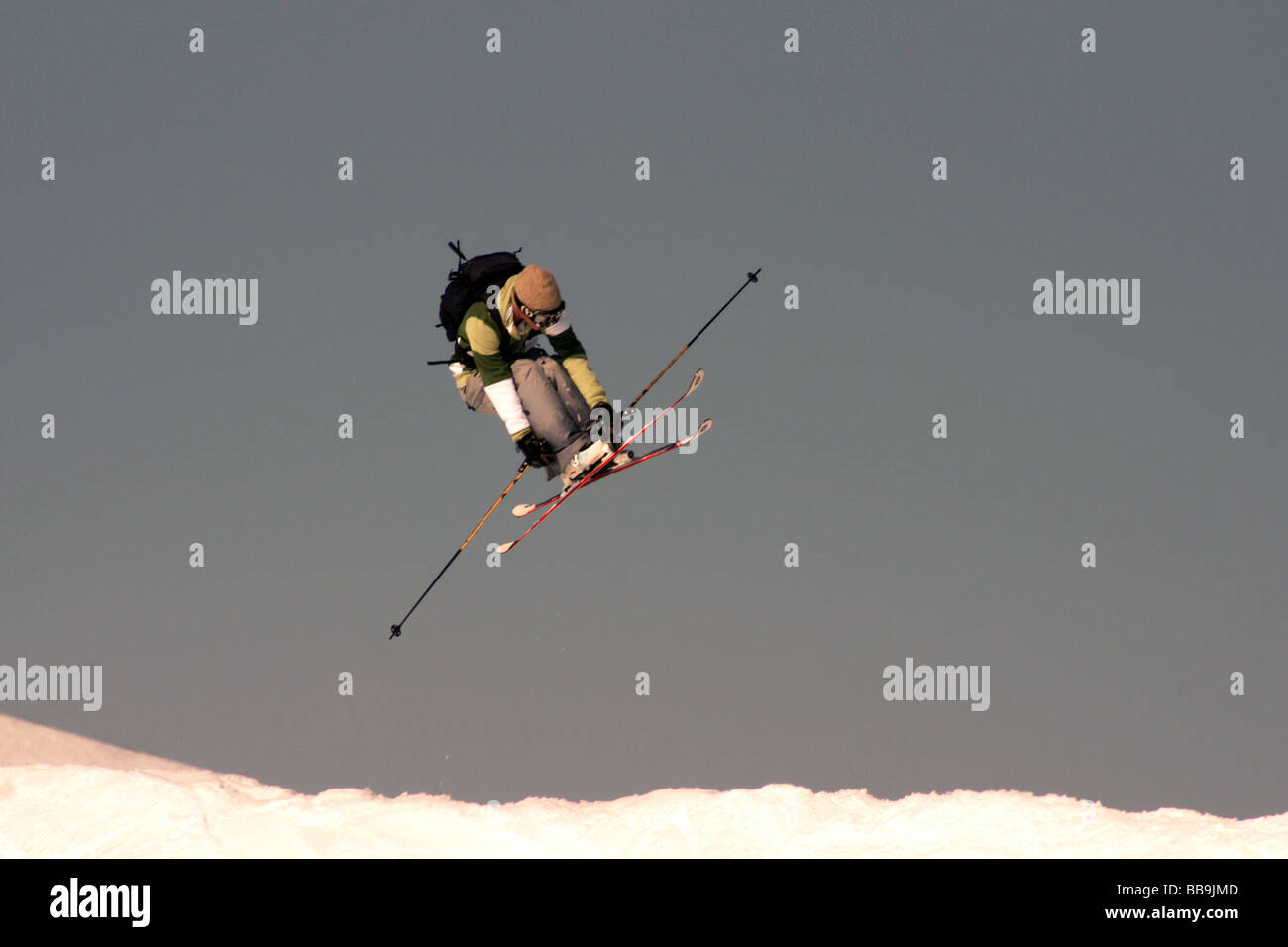 Winter Sports;Ski-ing; Male in middle of a 'Big Air' jump Stock Photo ...