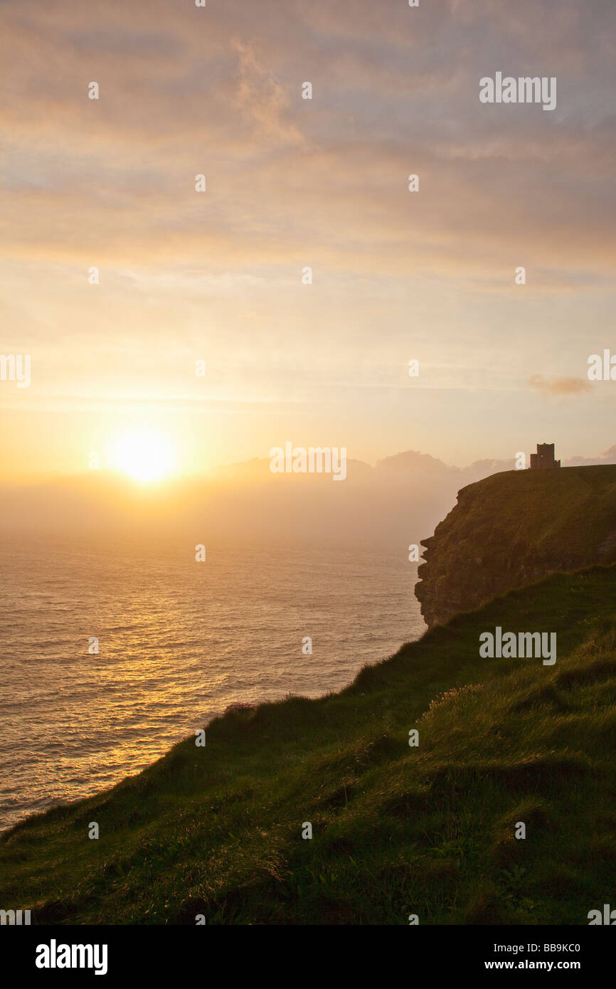 Sunset over O'Brien's Tower Cliffs of Moher County Clare Eire Ireland ...