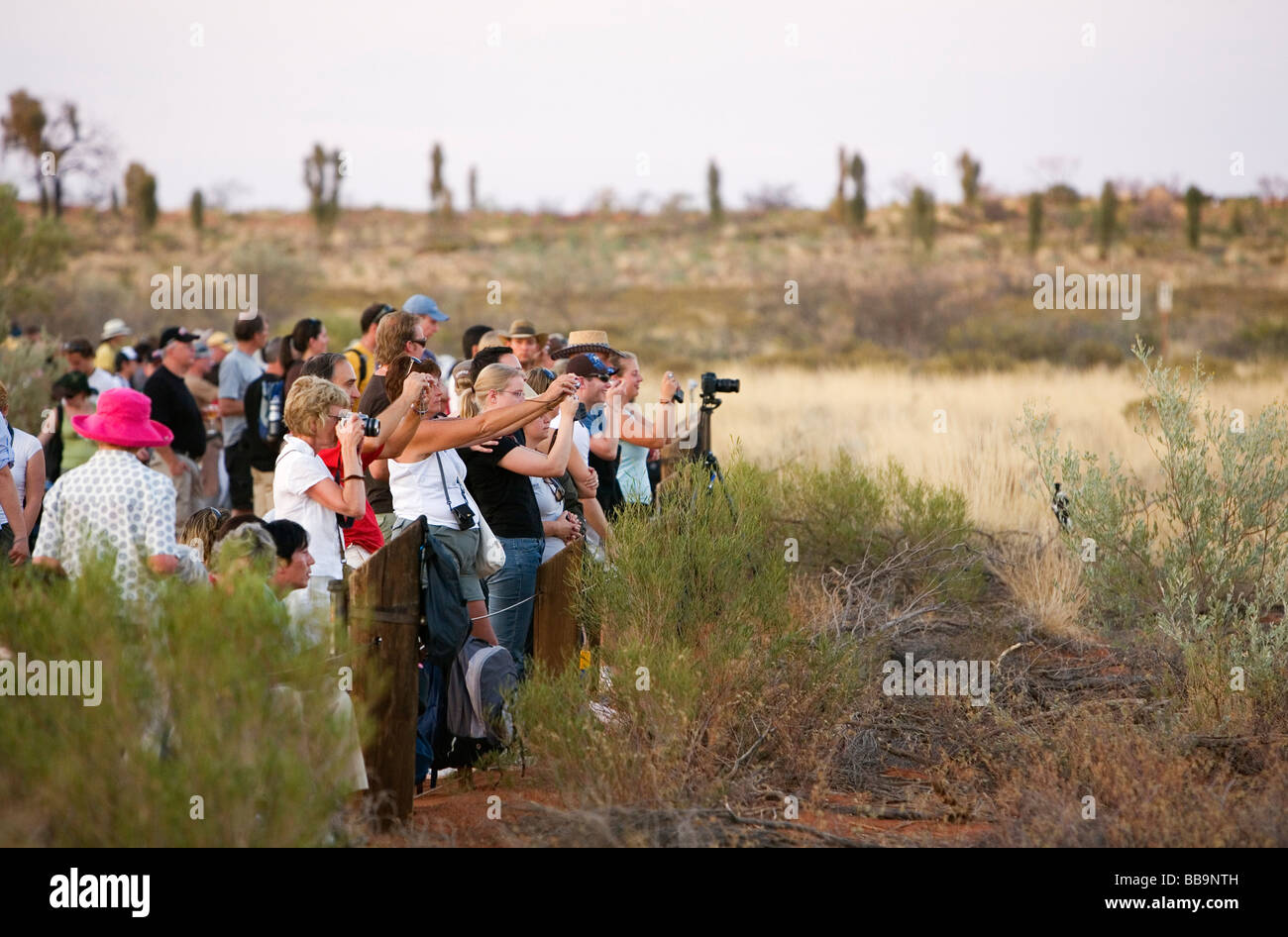 Tourists gather to watch the sunset at Uluru (Ayers Rock). Uluru-Kata ...