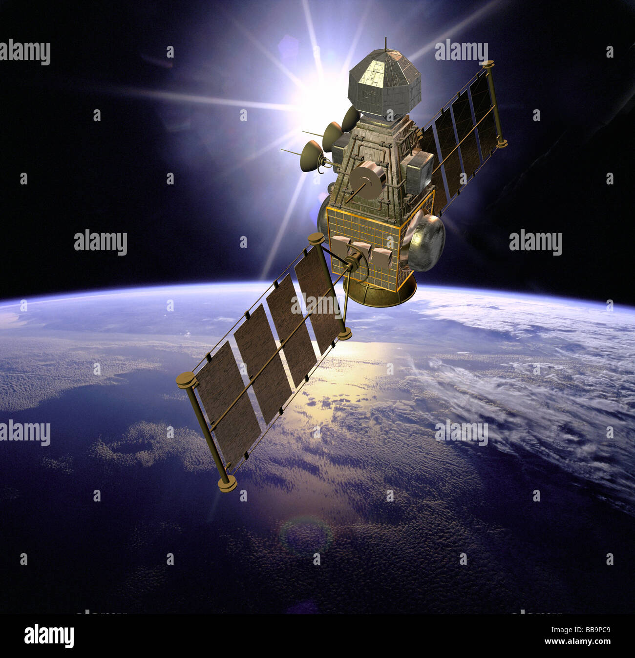 computer generated space vehicle over earth Stock Photo - Alamy