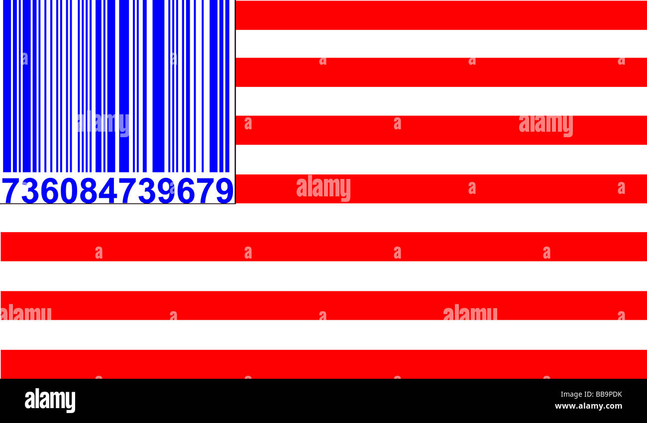 American flag with blue bar code replacing stars Stock Photo - Alamy