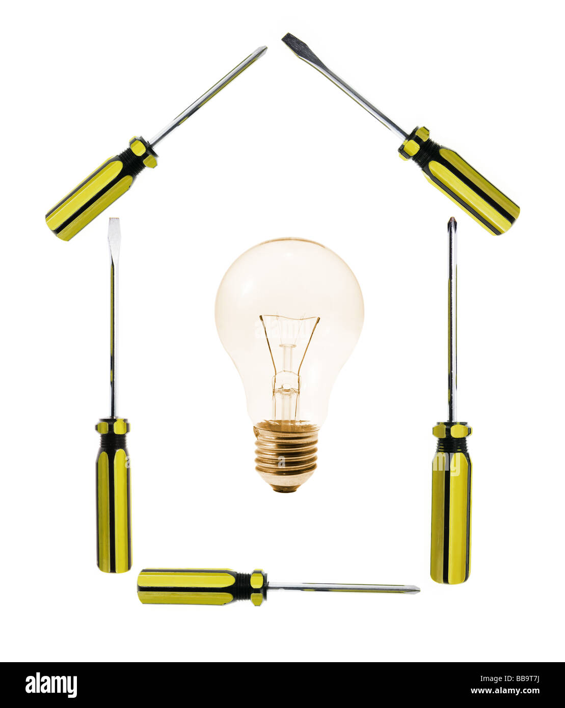 Screwdrivers and Light Bulb Stock Photo - Alamy