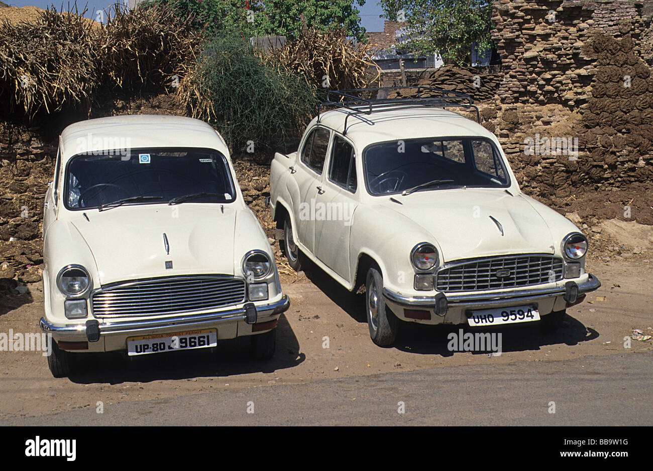 Agra, Uttar Pradesh, India. Indian-built Ambassador cars, parked ...