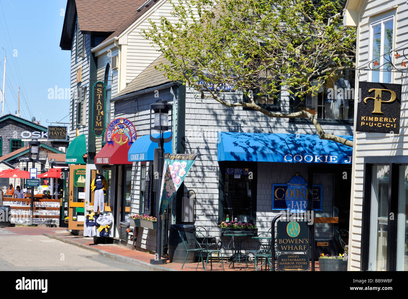 Shopping area around Bowens Wharf in downtown Newport Rhode Island ...