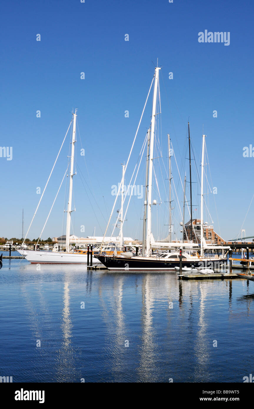 Sailboats at dock in "Newport Harbor" "Rhode Island" USA Stock Photo ...
