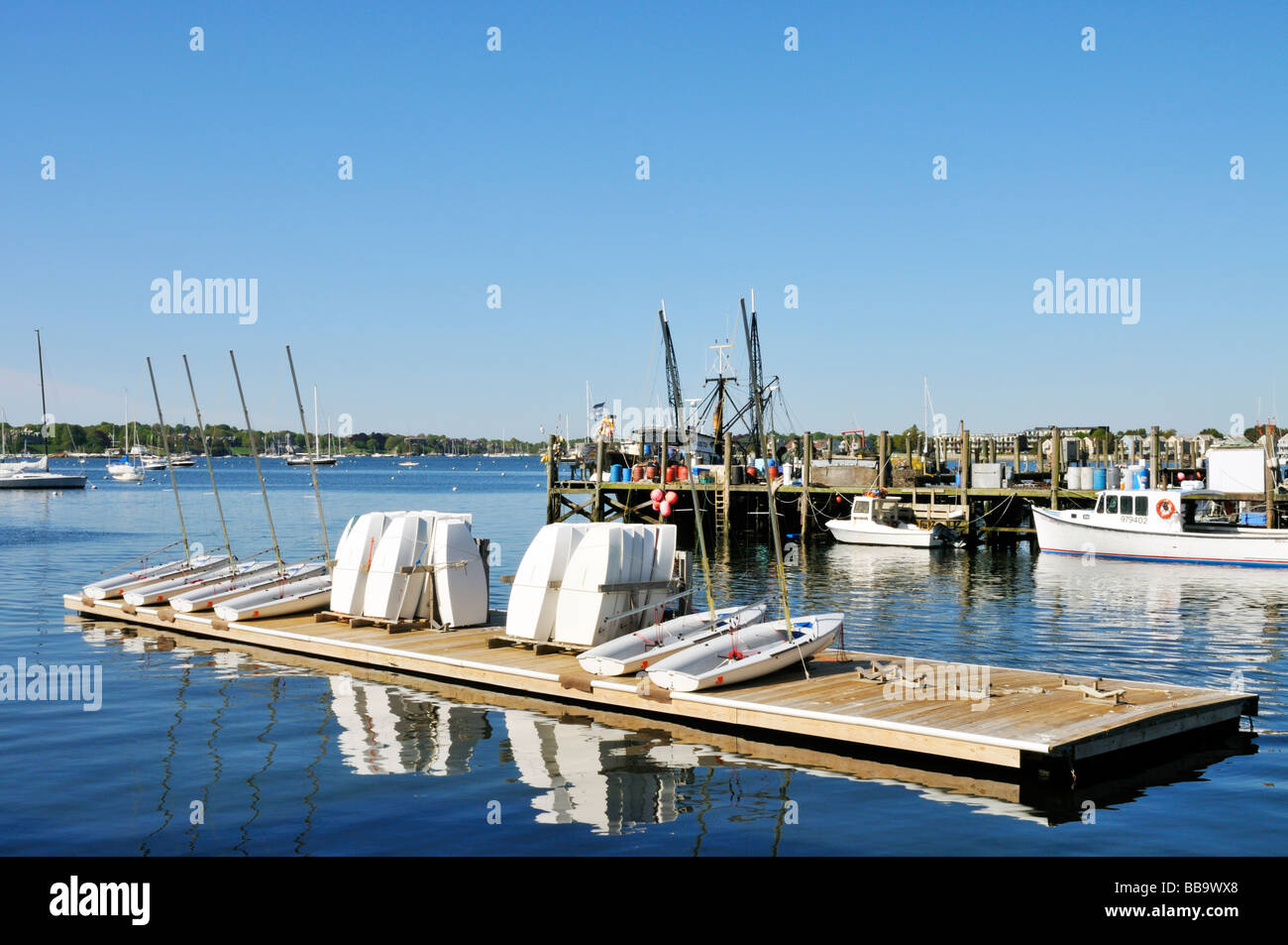 Newport Harbor Rhode Island with dinghy dock small sailboats and prams ...
