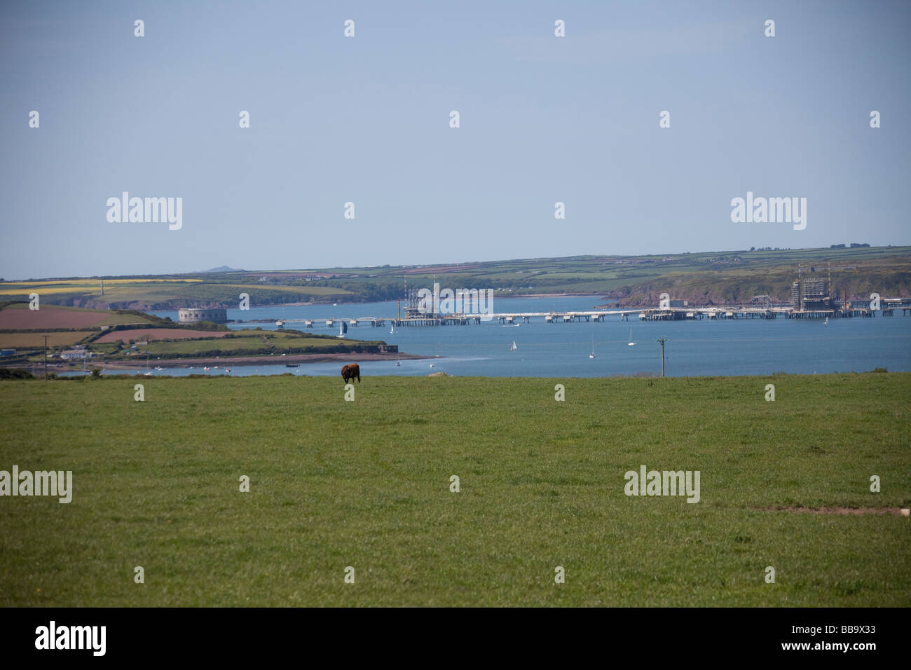 Texaco Refinery, jetty and cleddau estuary Pembroke pembrokeshire Wales ...