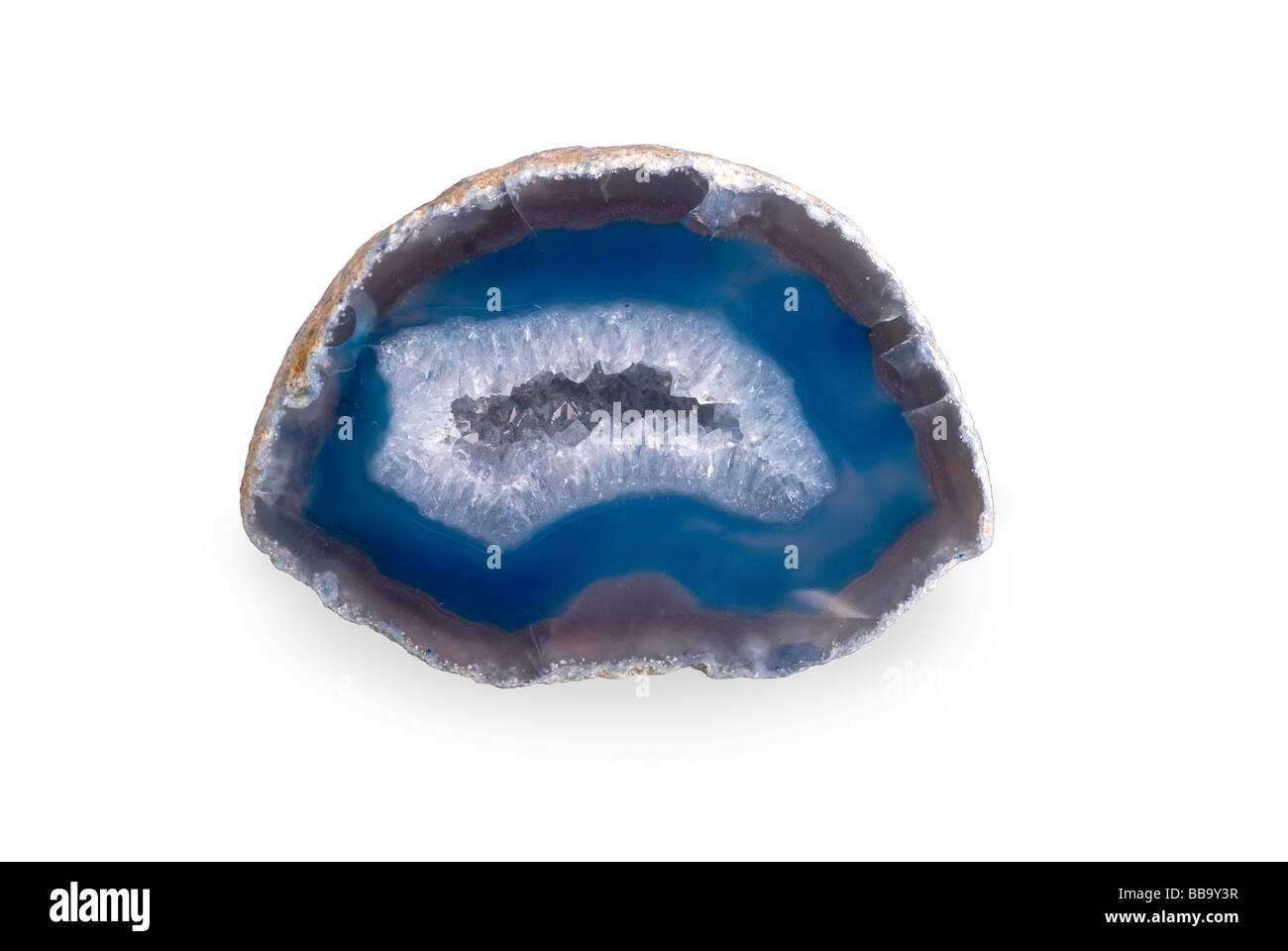 Agate geode, blue, large, on white background Stock Photo - Alamy